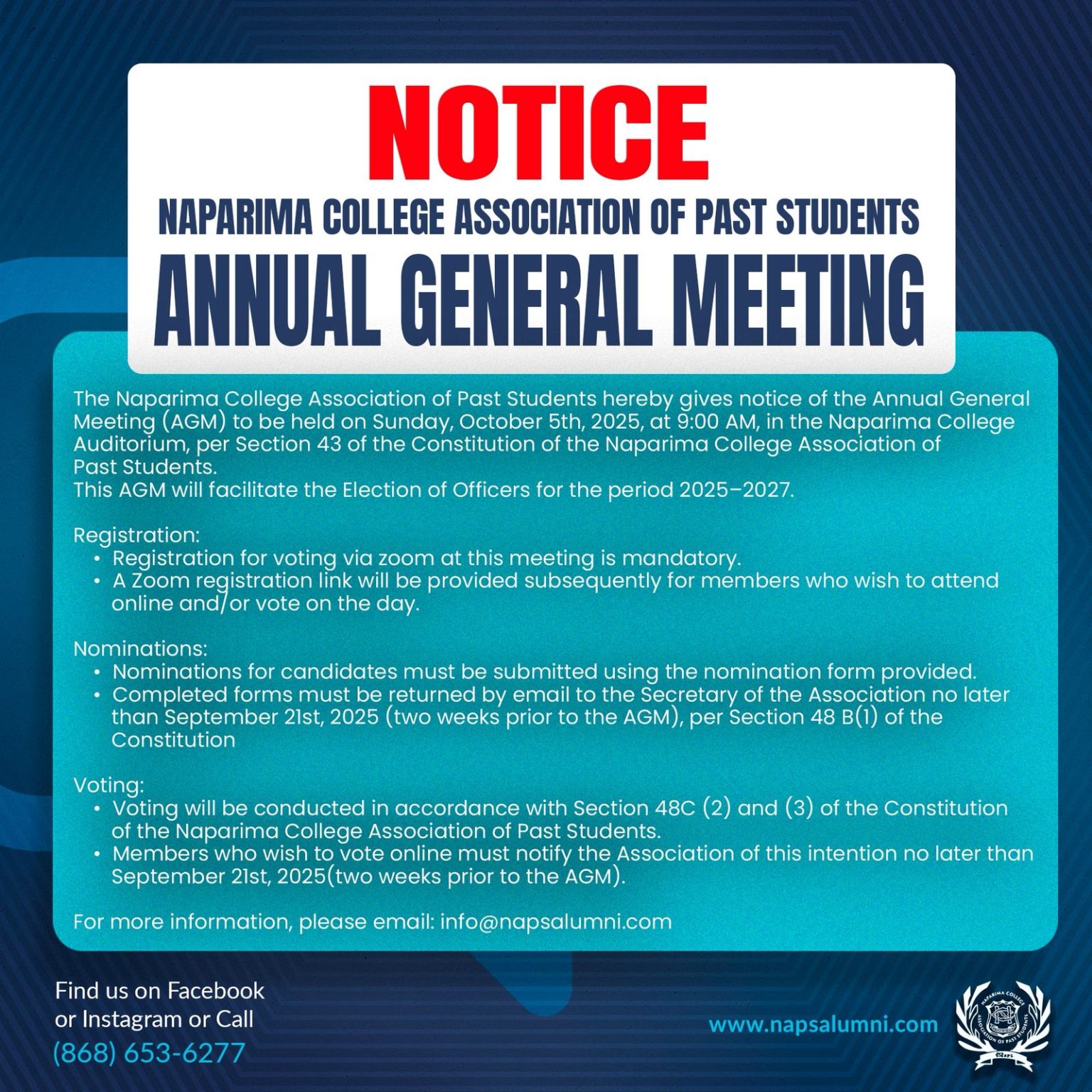 N.A.P.S. 2025 NOMINATION FORM and ZOOM REGISTRATION LINK - NAPS Alumni